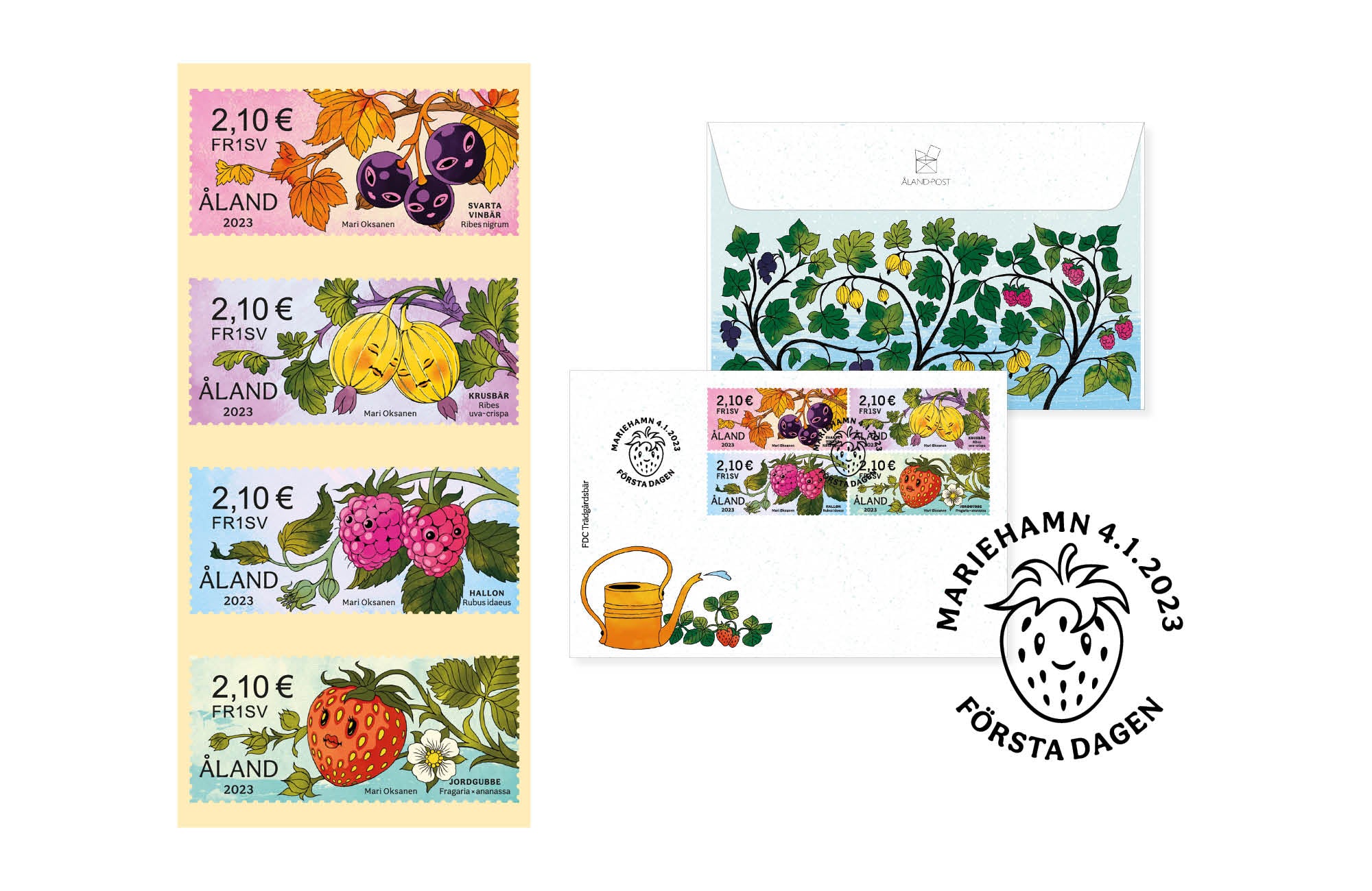 Frankeringsetiketter från Åland frossar i trädgårdens bär – Åland Stamps