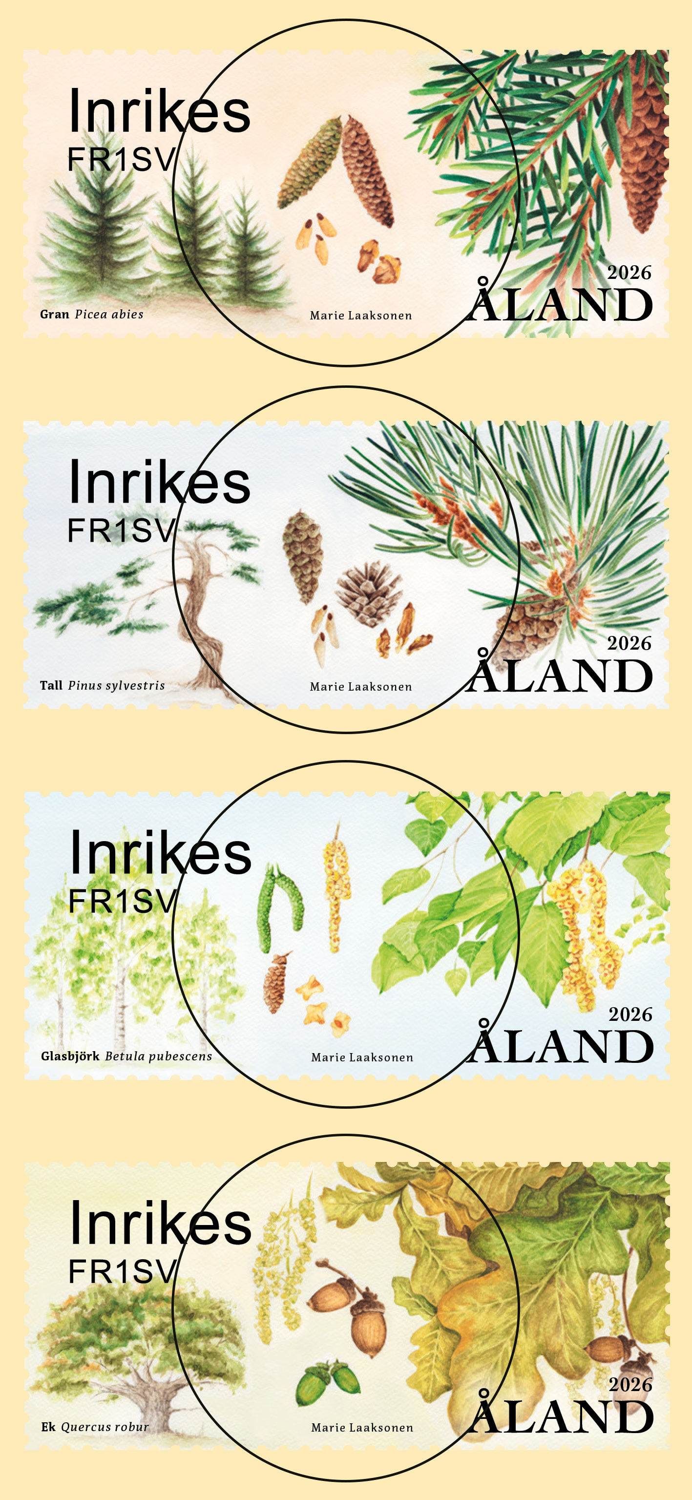 Franking labels 2026, trees - cancelled – Åland Stamps